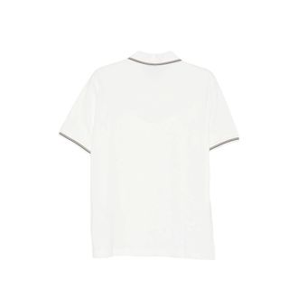 Emporio Armani Logo-Embroidered Striped Trim Polo - White