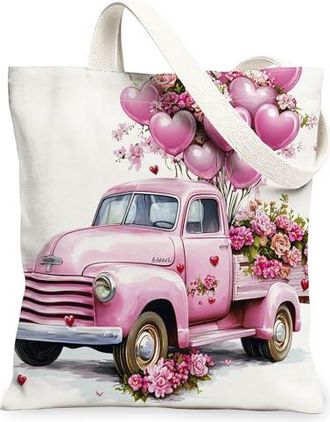 Generic Sacs fourre-tout r&eacute;utilisables en toile florale pour la Saint-Valentin, motif coeur, sac d&eacute;picerie vintage, l&eacute;ger et lavable, pour voyage, shopping, 3