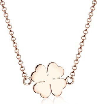 Elli Halskette Silber 925 Rosé 18K Vergoldet Kleeblatt Anhänger Kette Damen Schmuck Geschenke für Frauen Mädchen Mama Freundin, Glücksbringer Silberkette L