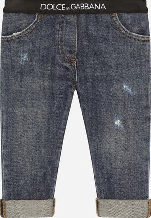 Dolce & Gabbana Jeans Aus Stretchdenim Mit Logo-gummiband - Frau Blau Denim 24/30 Months