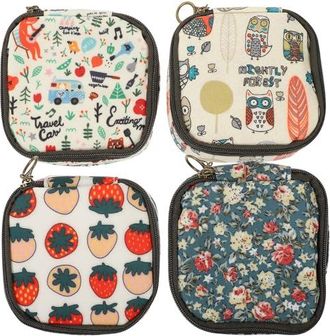 BESTONZON Lot de 4 Petites Trousses de Maquillage &agrave; Fermeture &Eacute;clair Paquet de Rangement pour Serviettes Hygi&eacute;niques pour Filles Motifs Fraise Hibou Blanc Fleur