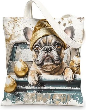 Generic Sac fourre-tout en toile de No&euml;l pour le shopping 33 x 38 cm, sac d&eacute;picerie r&eacute;utilisable en tissu pour femme, peinture danimaux domestiques, d&eacute;coratio