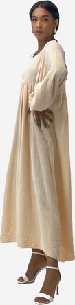 Elara Maxikleid Musselin Maxikleid Damen Oversize mit V-Ausschnitt & Ballon&auml;rmeln