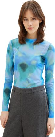 Tom Tailor Tom Tailor Denim Damen Mesh-Langarmshirt mit Print, 34598 - Blue Mint Watercolor Print, L