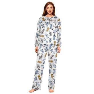Alaza Ensemble de pyjama en polaire pour femme, bonhommes de neige, flocons de neige et carreaux pour femmes, vêtements de détente à manches longues, vêteme