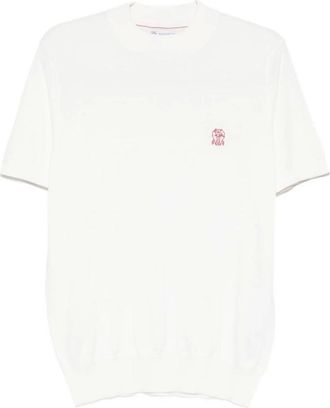 Brunello Cucinelli Homme, Tops, Blanc, Taille: 2XL T-Shirt Tricot avec Logo Brod&eacute;