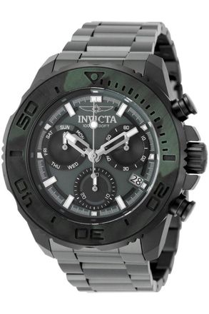 Invicta Carbon Hawk 51080 Herrenuhr - Quarzwerk - Edelstahl mit gr&uuml;nem Zifferblatt - 48 mm