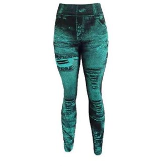 Generic Leggings pour Femme en Faux Denim pour entra&icirc;nement, Gym, Western Levage des Fesses Pantalon Chaud Leggings Bas pour Femmes 2026, B-349 Vert Citron, X