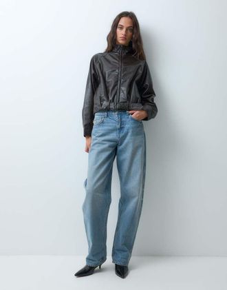 Jack & Jones Kunstlederjacke mit Stehkragen in Dunkelbraun