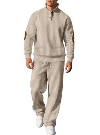 Generic Sweatshirt de sport d&eacute;contract&eacute; 2 pi&egrave;ces pour homme - T-shirt &agrave; col montant - Polo dautomne - Haut ample et large - Pantalon de jogging, kaki, 3XL