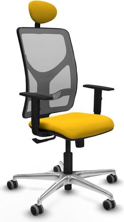 Piqueras y Crespo Schreibtischstuhl mit 1D-Armen, h&ouml;henverstellbare Lendenwirbelst&uuml;tze und festes Kopfteil, ausgestattet mit 3 Positionen und Schneidschaum, Grau/Gelb