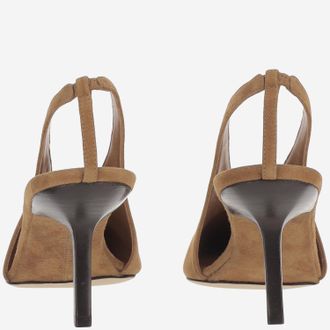 ARMARIUM Womens Suede Slingback With Square Toe Brown Leather Shoe