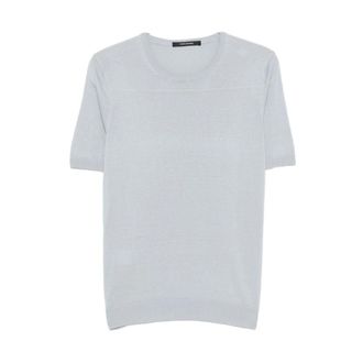 Tagliatore Josh Feinstrick-T-Shirt aus Seide - - Tops - Herren - Blau - 3XL