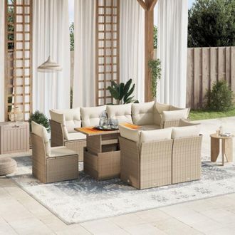 vidaXL Vidaxl - Salon de jardin avec coussins 9 pcs beige r&eacute;sine tress&eacute;e