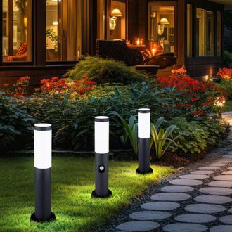 Globo Lighting Wegeleuchte Au&szlig;enstehlampe anthrazit Stehleuchte mit Bewegungsmelder Gartenlampe Edelstahl, E27, DxH 12,7x45 cm, 3er Set