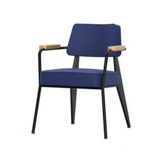 Vitra Fauteuil rembourré Meuble Prouvé - Bleu - Chêne massif - Designer Jean Prouvé