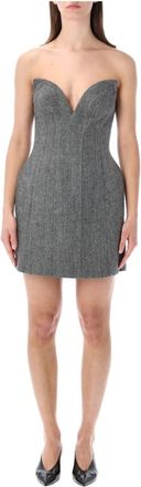 Self Portrait Femme, Robes, Gris, Taille: 36 FR Bandeau Herringbone Mini Dress