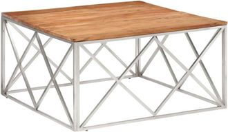 vidaXL Vidaxl - Table basse argenté acier inoxydable et bois massif dacacia