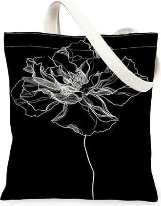 Generic Sacs fourre-tout en toile noire &agrave; motif floral &eacute;l&eacute;gant, sacs d&eacute;picerie r&eacute;utilisables, &eacute;l&eacute;gants et l&eacute;gers, lavables, noir, 13x15 Inch