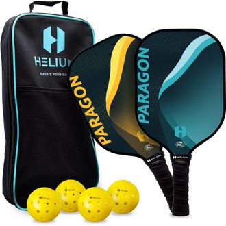 hELium Pickleball-Paddel-Set mit 2 St&uuml;ck, USAPA-Zertifiziert, Graphit-Fiberglas-Oberfl&auml;che, Leichter Wabenkern (Paragon (Blau Gelb))