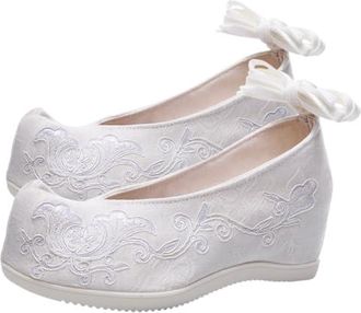 BESPORTBLE Chaussures Brodées Hanfu pour Femmes Ballerines Blanches Plates Taille 37 en Coton Jacquard Chaussures Ethniques Respirantes pour Cérémonie et Mariage