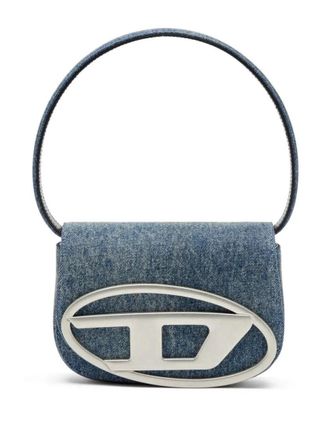 Diesel Crossbody Bags - Structured Denim Shoulder Bag With Silver-Tone Log - Gr. unisize - in Grau - f&uuml;r Damen