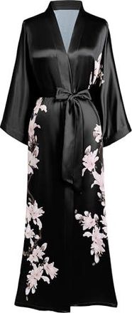 Babeyond Kimono Robe de Nuit Femme Robe de Chambre Longue Robe de Nuit Floral Kimono Long Chemise de Nuit Kimono(Noir)