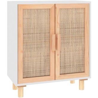 vidaXL vidaXL Buffet Wei&szlig; 60x30x70 cm Massivholz und Natur-Rattan