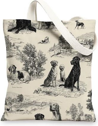 Generic Sacs fourre-tout en toile avec imprimé chien, motif animal vintage, sacs dépicerie légers et réutilisables pour le shopping, lextérieur, les voyages, 