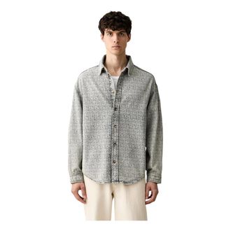 Emporio Armani Denimhemd mit durchgehendem Jacquard-Monogramm-Muster - - Shirts - Herren - Blau - XL