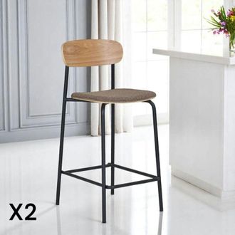 Pier Import Pier Import - Chaise de bar en bois style &eacute;colier avec assise tissu marron (lot de 2) berlin