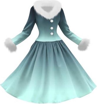 Generic Robe de Noël élégante pour femme - Col en V - Flocon de neige - Motif sapin de Noël - Robe décontractée - Longueur genou, Vert, XL