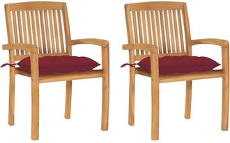 vidaXL Chaises de jardin lot de 2 avec coussins bordeaux Teck massif Vidaxl