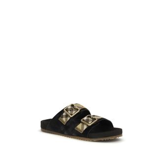 Burberry Womens Black Calf Leather Bos Taurus Strap-On Sandals