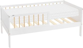 ML Design ML-Design Lit denfant Simple avec Matelas 70x140 cm, Blanc-Naturel, en Bois de Pin, avec Sommier &agrave; Lattes et Protection contre les Chutes, Cadre de