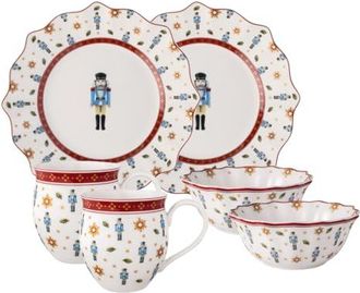 Villeroy & Boch Toys Delight ensemble pour petit-déjeuner pour 2 casse-noisette 6 pièces multicolore, service de vaisselle Noël avec assiettes de petit-déjeuner, tass