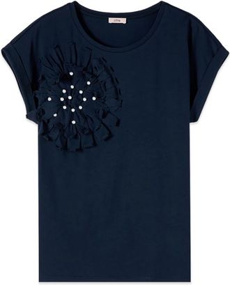 Oltre Femme, Tops, Bleu, Taille: 46 FR T-shirt avec application et perles
