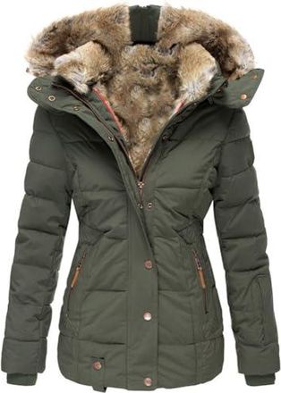Baymate Veste Outdoor à Capuche Manteau dhiver pour Femme Parka Couleur Pure Manteau Epais Capuche Fausse Fourrure Blouson Coupe Vent