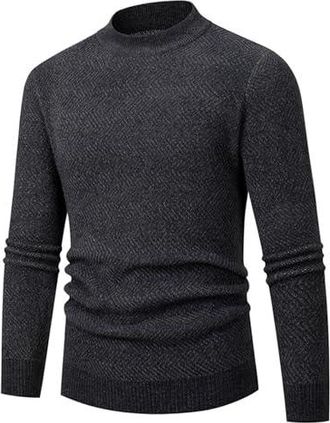 Generic Pull pour homme 2024 automne hiver d&eacute;contract&eacute; en tricot ample semi-col roul&eacute; &eacute;pais &agrave; manches longues pull chaud pour temps froid, 01 _gris fonc&eacute;, XL