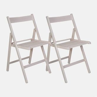 Dmora Set mit 2 modernen Klappst&uuml;hlen aus Holz, f&uuml;r Balkon oder Garten, cm 42x48h79, Sitzh&ouml;he cm 47, Farbe wei&szlig;