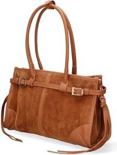Gave Lux Sac &agrave; bandouli&egrave;re pour femme en cuir v&eacute;ritable Made in Italy 31,5 x 20 x 14 cm GLX228103723FBG, Cuir fonc&eacute;, Taille unique