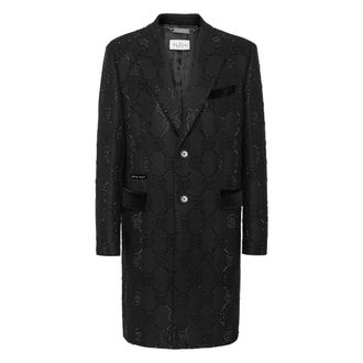 Philipp Plein Homme, Manteaux, Noir, Taille: L Wool Coat Monogram