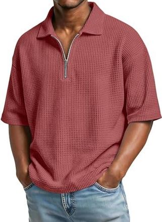 Generic Chemise basique classique solide pour homme, v&ecirc;tement de travail d&eacute;contract&eacute;, polo boutonn&eacute;, l&eacute;ger et respirant, T-shirts dext&eacute;rieur, Rouge, 4XL