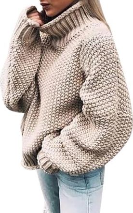 Onsoyours Pulls Femme Col Roulé à Manches Longues Chandail Tricot Sweater Blouse Chaud Hauts Pullover Hiver Kaki XXL