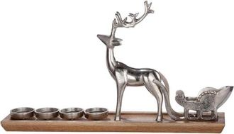 Gilde Deko gro&szlig;er Adventsleuchter XL - Advent Kranz Kerzen Halter modern - Adventkranz Deko Hirsch mit Schlitten - Leuchter f&uuml;r 4 Kerzen Farbe: Silber Braun