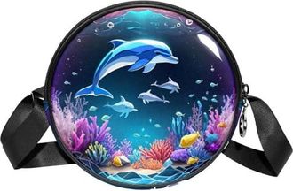 Generic Sac &agrave; bandouli&egrave;re rond pour femme, motif dauphin, boule de cristal, petit sac &agrave; bandouli&egrave;re avec fermeture &eacute;clair, bretelles r&eacute;glables, sac &agrave; main ron