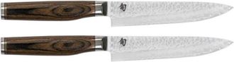 Kai Shun Premier Tim Mälzer japanisches Steakmesser 2er Set 13 cm Klingenlänge - VG-MAX Kern 61 HRC, 32 Lagen Damast hochglanzpoliert - Pakkaholz mittelbr