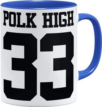 OM3 Al Bundy POLK-HIGH-33 Kaffee-Tasse - Keramik Becher - 11oz 325ml - Kult TV Serie High School American Football - Blau