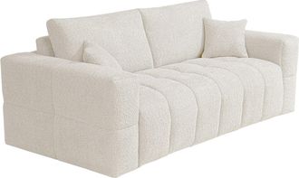 Vente-Unique Schlafsofa mit Matratze 4-Sitzer - Boucl&eacute;-Stoff - Beige - Liegefl&auml;che 160 cm - Matratze 13 cm - ISSORO