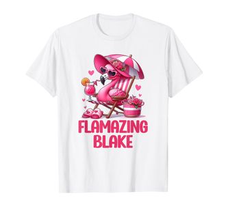 BDAZ Flamazing Blake Pink Flamingo Tropical Beach Trip Damen T-Shirt